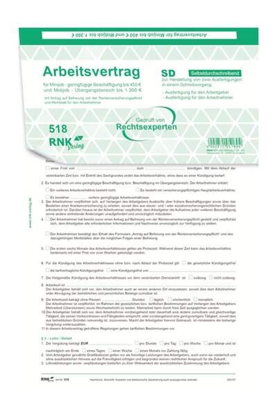 Arbeitsvertrag Teilzeitbeschäftigte DIN A4, 2 x 2 Blatt | Friesennetz